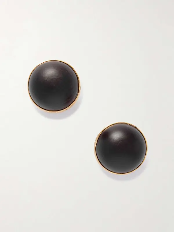Alaïa Sphere Gold-tone Wood Earrings - Brown
