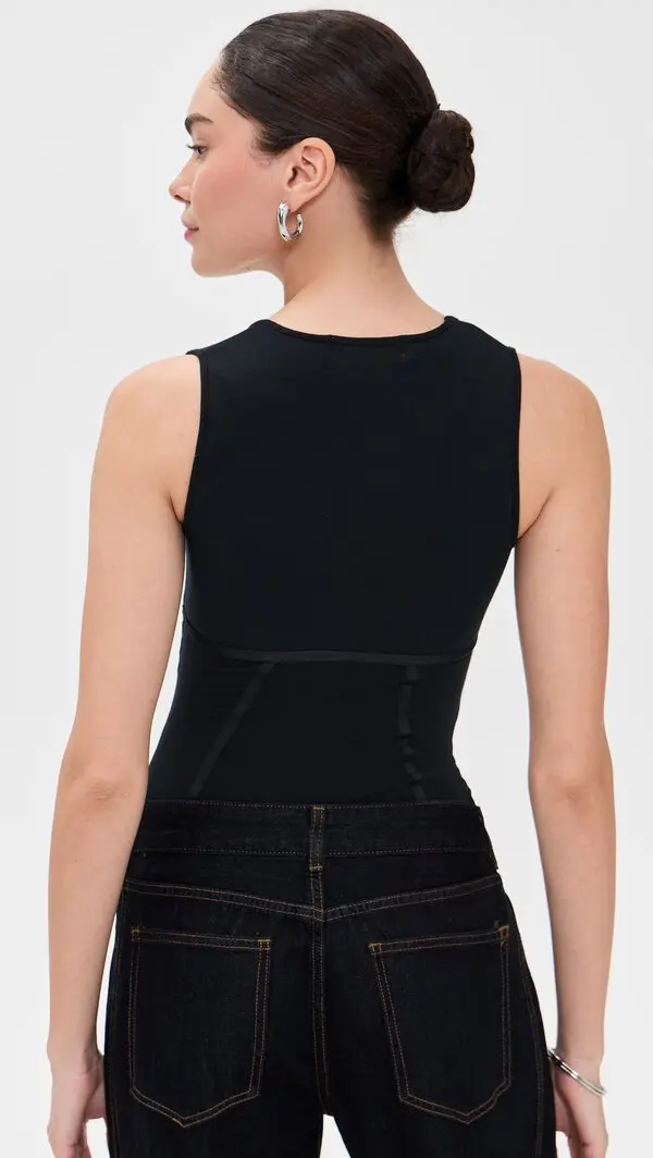FLEUR DU MAL Cotton Scoop Neck Thong Bodysuit - Black