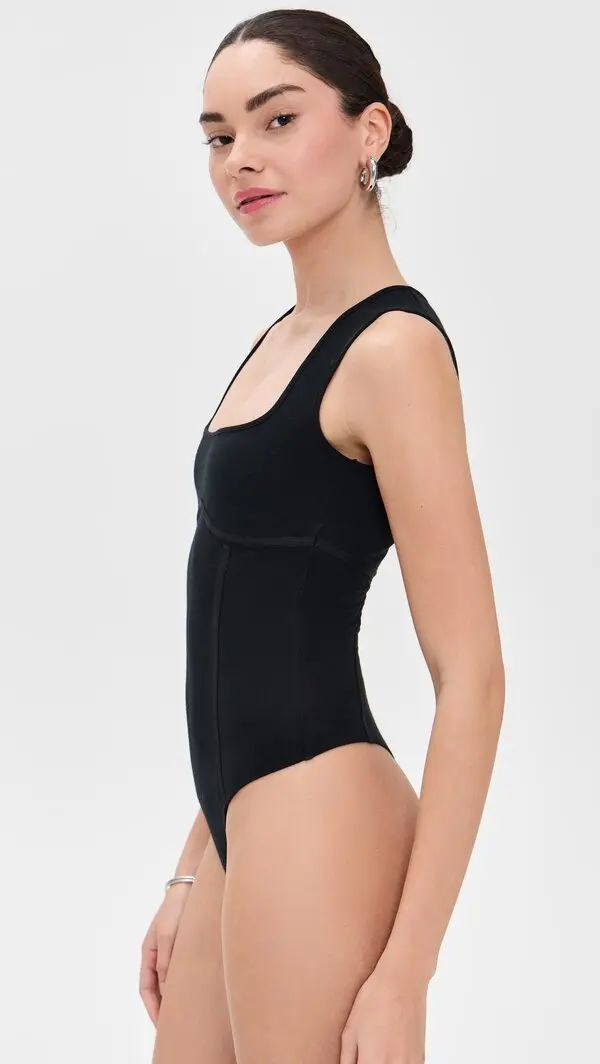 FLEUR DU MAL Cotton Scoop Neck Thong Bodysuit - Black