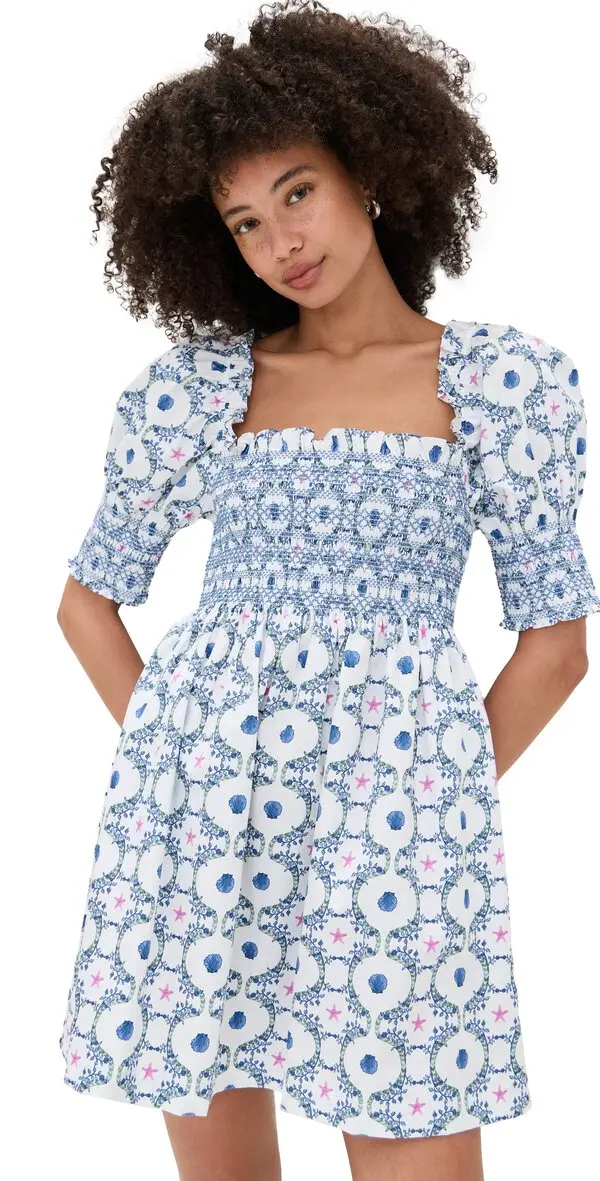 blue and white nap dress Hill House The Nesli Nap Dress in Blue Botanical main image 1