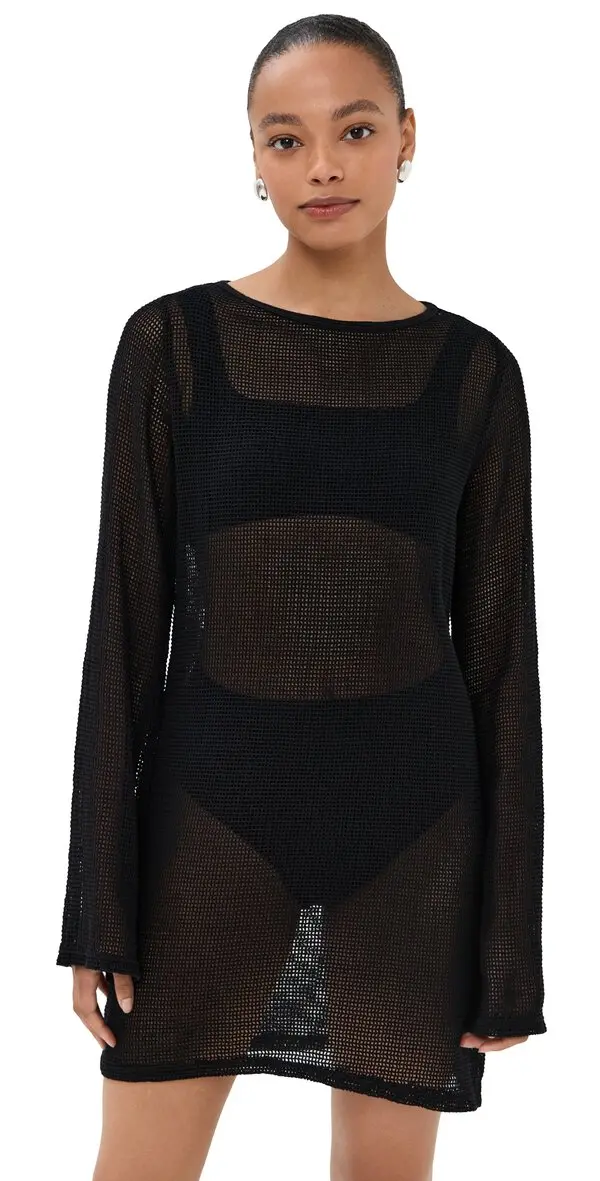 LE BOP Biarritz Long Sleeve Mini Coverup - Noir