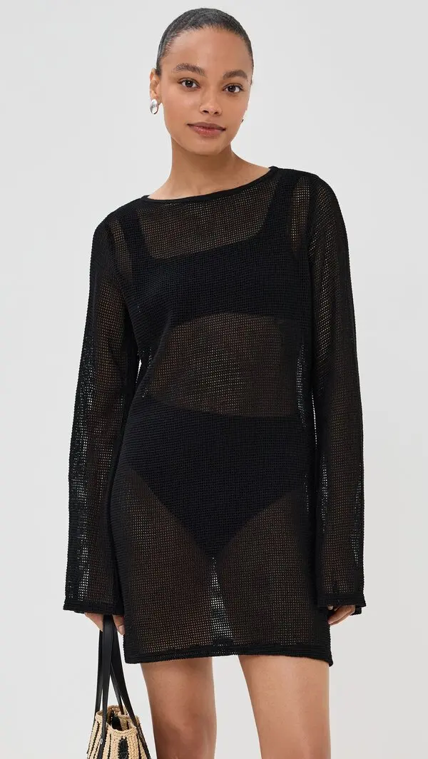 LE BOP Biarritz Long Sleeve Mini Coverup - Noir