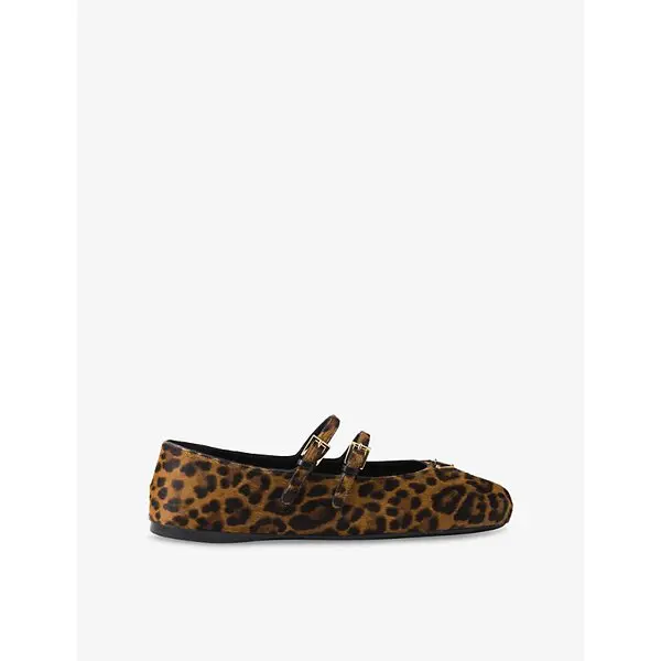 Prada Leopard Leather Ballerina Flats - Neutral