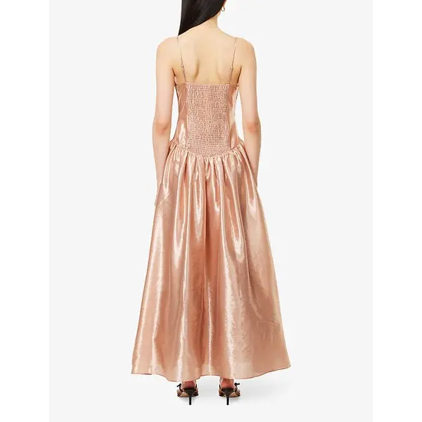 Amy Lynn Drop-Waist Metallic Satin-Crepe Maxi Dress - Champagne