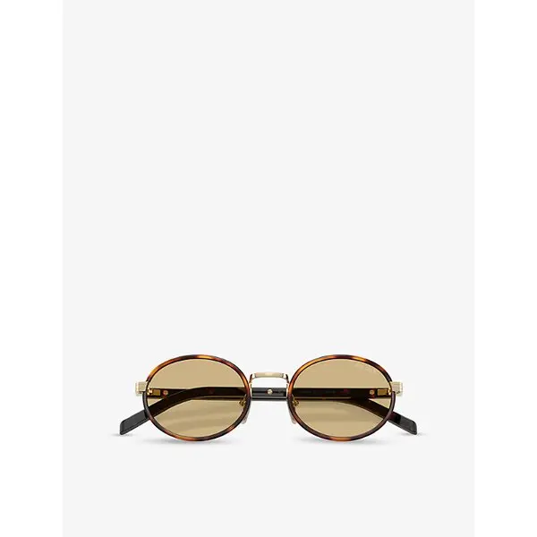 Prada Round-frame Tortoiseshell Metal Sunglasses - Brown