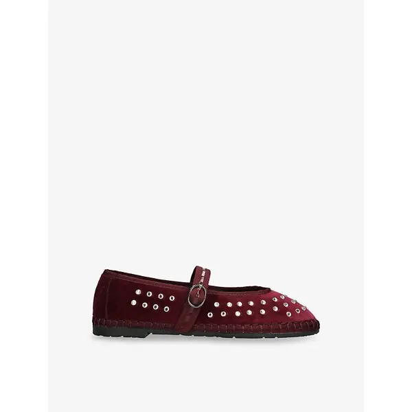 FLABELUS Mae Studded Velvet Mary-jane Flats
