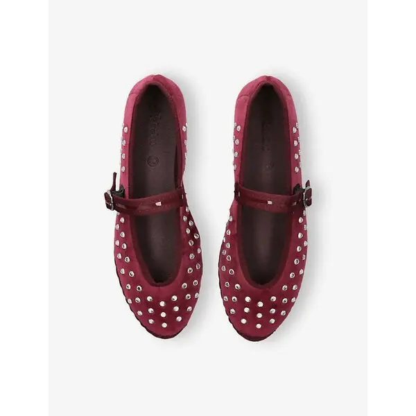 FLABELUS Mae Studded Velvet Mary-jane Flats
