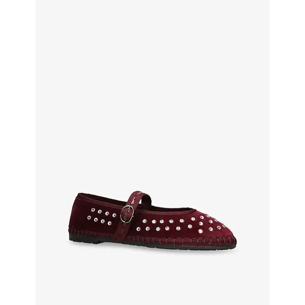 FLABELUS Mae Studded Velvet Mary-jane Flats