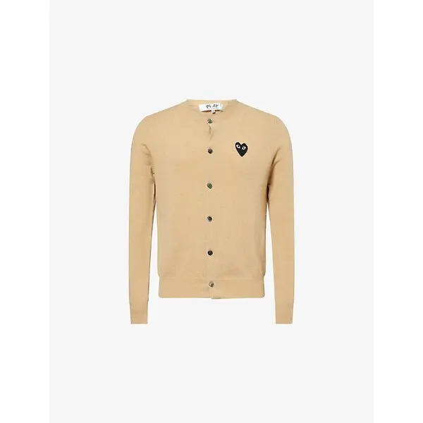 Play Comme Des Garcon Logo-embroidered Crewneck Wool Cardigan