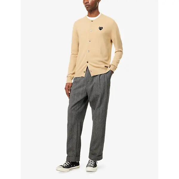 Play Comme Des Garcon Logo-embroidered Crewneck Wool Cardigan