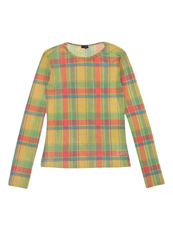 Callipygian Plaid Mesh Top