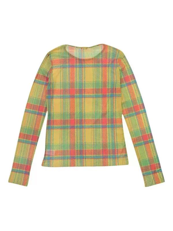 Callipygian Plaid Mesh Top