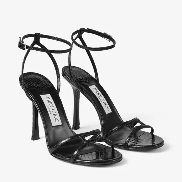 JIMMY CHOO Leo 100 Leather Sandals - Black