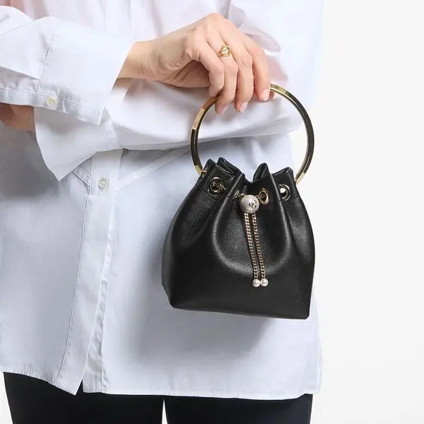 JIMMY CHOO Bon Bon Biker Leather Bag With Pearl Closure - Black