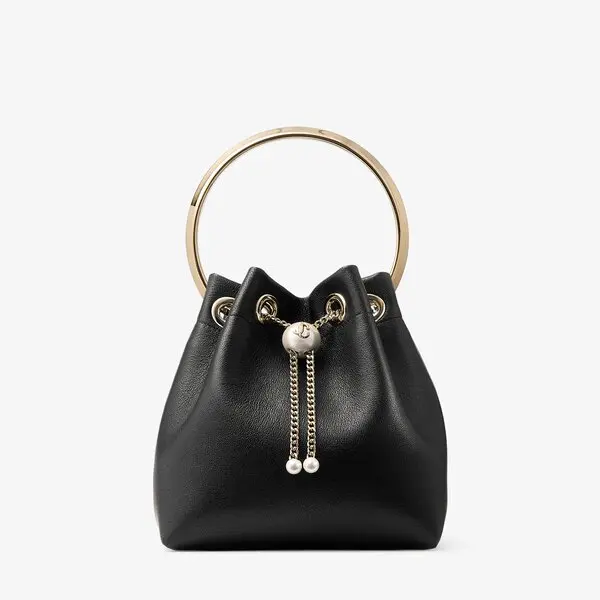 JIMMY CHOO Bon Bon Biker Leather Bag With Pearl Closure - Black