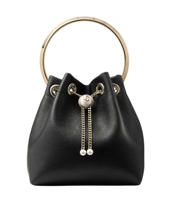 JIMMY CHOO Bon Bon Biker Leather Bag With Pearl Closure - Black