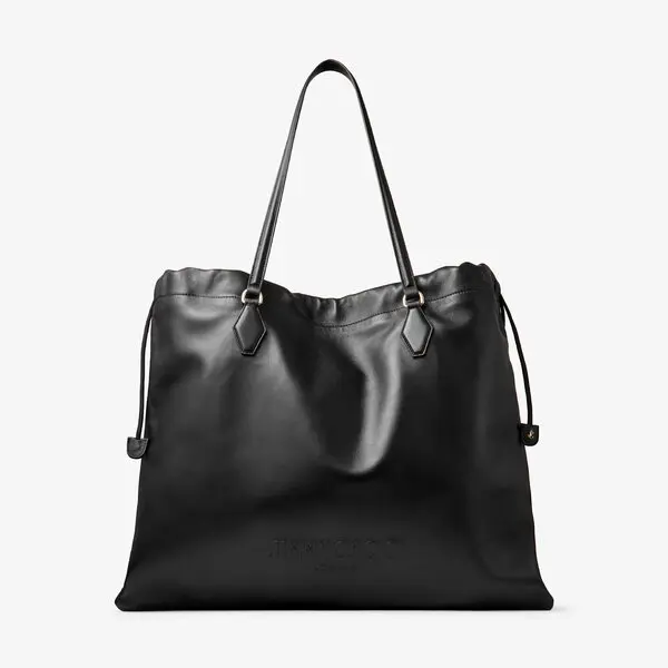 JIMMY CHOO Large Nappa Leather Drawstring Tote With Embossed Logo - Black
