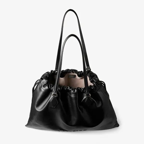 JIMMY CHOO Large Nappa Leather Drawstring Tote With Embossed Logo - Black