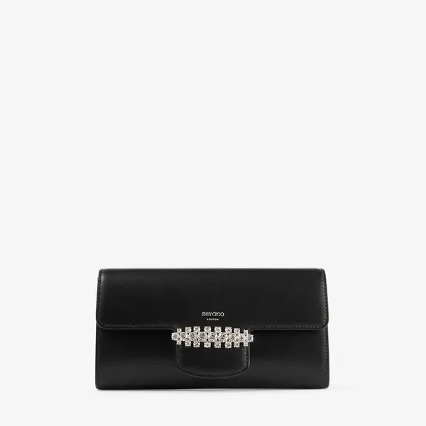 JIMMY CHOO Bing Wallet Chain Leather Mini Shoulder Bag With Crystal Embellishment - Black
