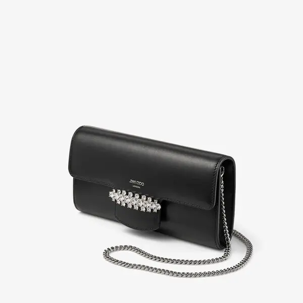 JIMMY CHOO Bing Wallet Chain Leather Mini Shoulder Bag With Crystal Embellishment