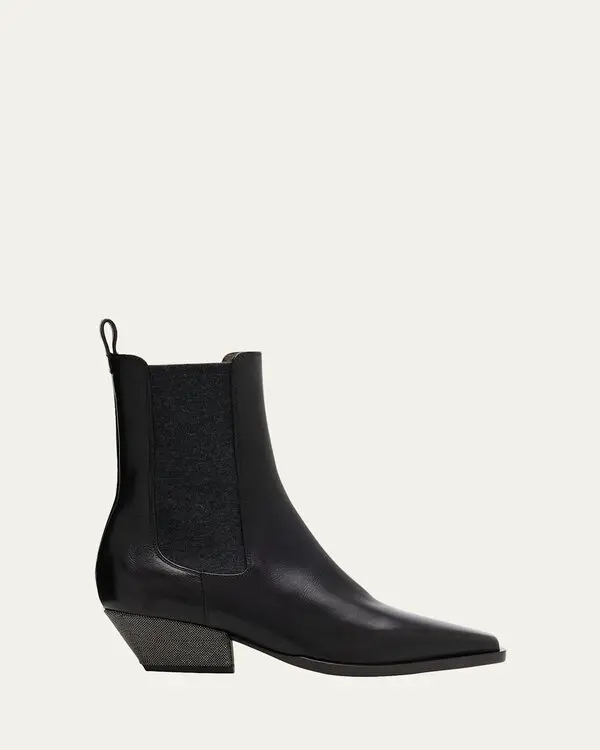 Brunello Cucinelli Leather Wool Western Chelsea Booties
