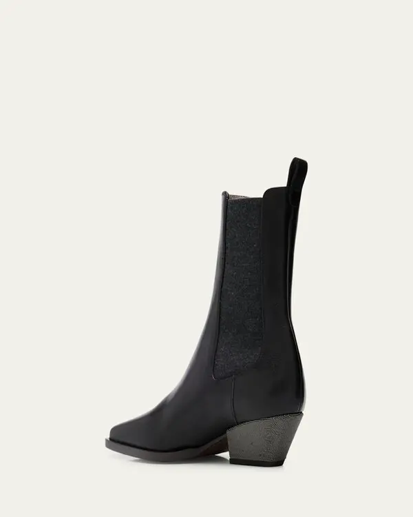 Brunello Cucinelli Leather Wool Western Chelsea Booties