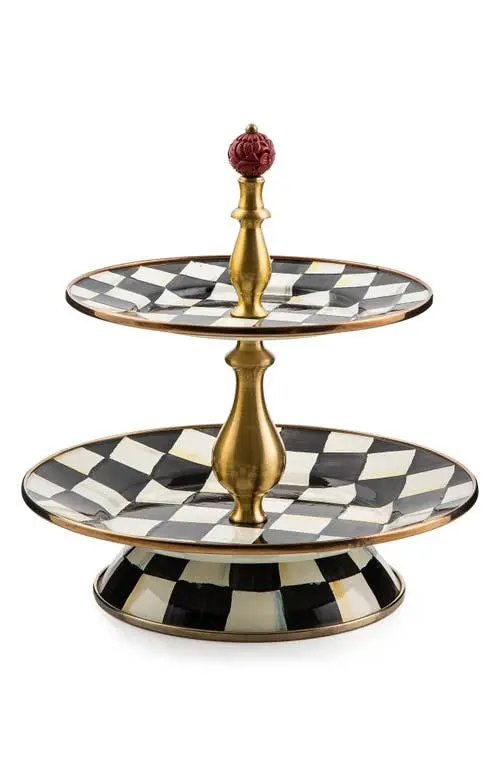 MACKENZIE-CHILDS Courtly Check Enameled Steel 2-tier Sweets Stand - Black/ White