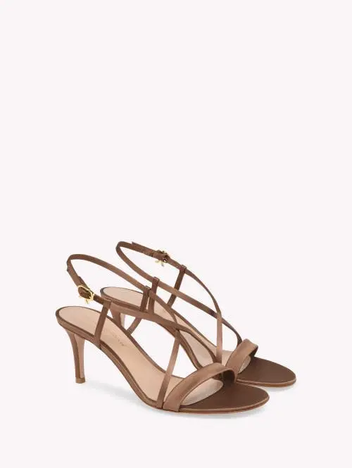 GIANVITO ROSSI Larisse 70 Open Toe Sandals - Brown Fabric
