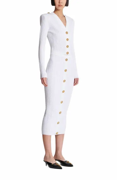 Balmain Long-sleeved Cable-knit Cardigan - White