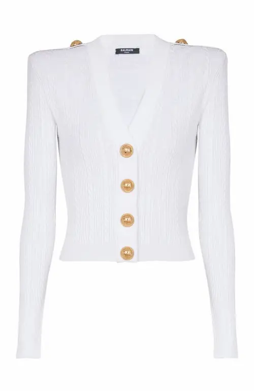 Balmain Long-sleeved Cable-knit Cardigan - White