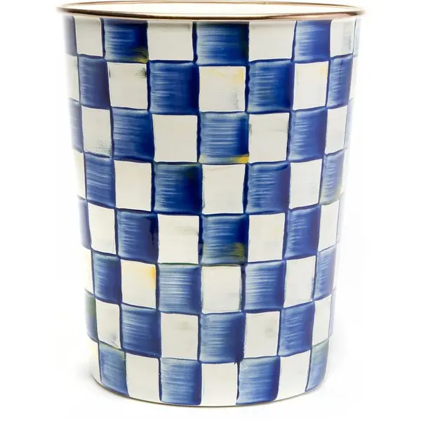 MACKENZIE-CHILDS Royal Check Enameled Steel Waste Bin - Blue/ White