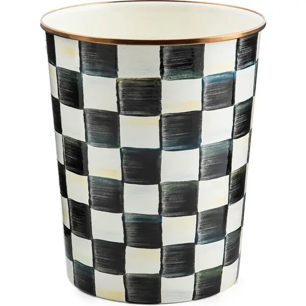 MACKENZIE-CHILDS Courtly Check Enameled Steel Waste Bin - Black/ White