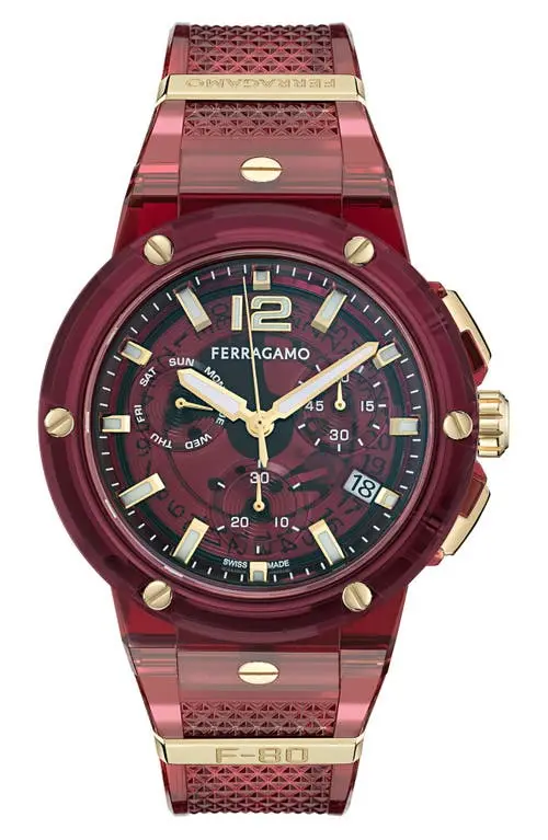 FERRAGAMO F-80 Translucent Chronograph Strap Watch - Burgundy