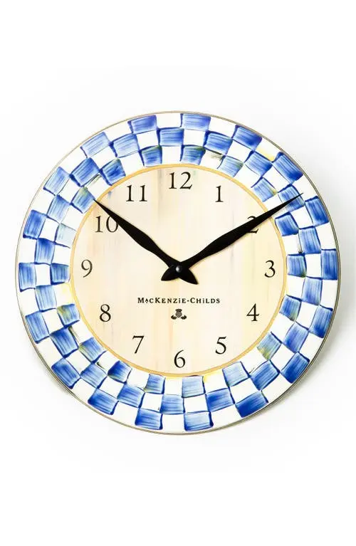 MACKENZIE-CHILDS Royal Check Enameled Steel Wall Clock - Blue/ White