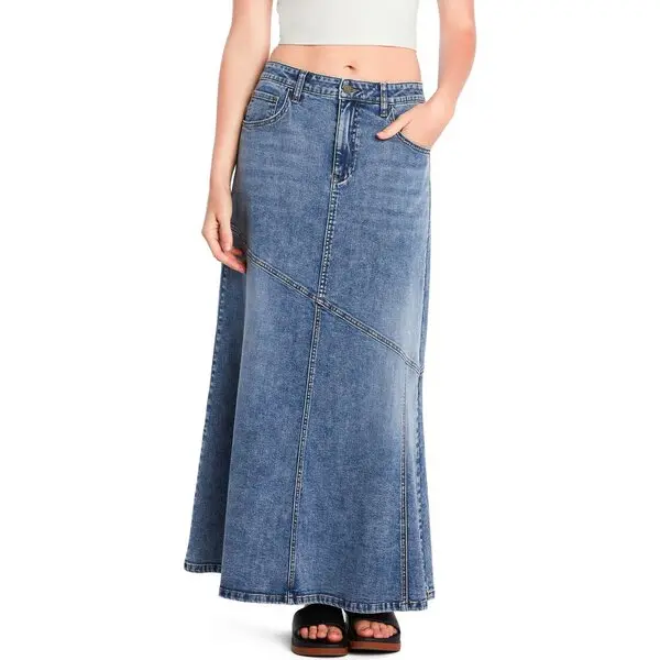 WASH LAB DENIM Seamed Denim Maxi Skirt - Dance Blue