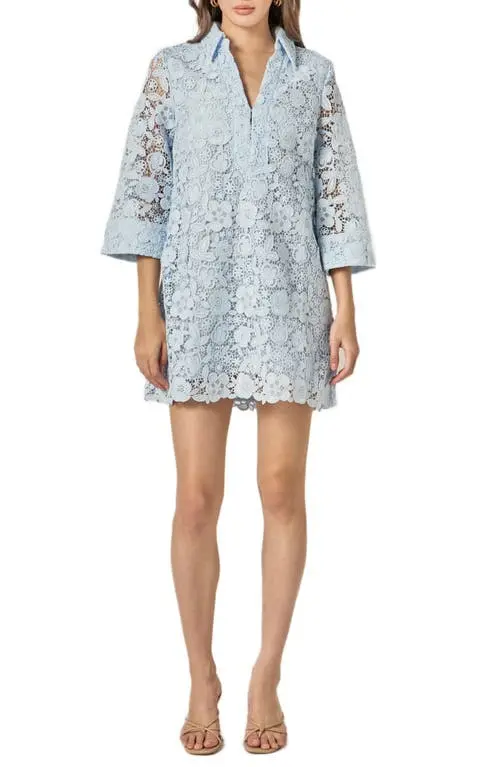 English Factory Guipure Lace Mini Shift Dress - Powder Blue