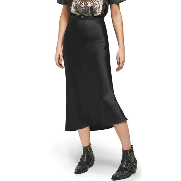 ANINE BING Silk Midi Skirt - Black