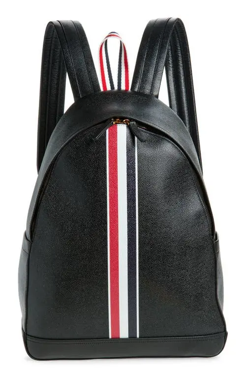 Thom Browne Pebbled Leather Backpack With Stripe Detail - Black