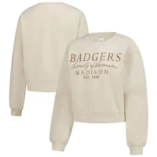 ZOOZATZ Wisconsin Badgers Cropped Crewneck Sweatshirt - Sand