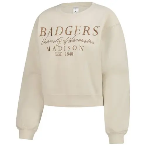 ZOOZATZ Wisconsin Badgers Cropped Crewneck Sweatshirt - Sand