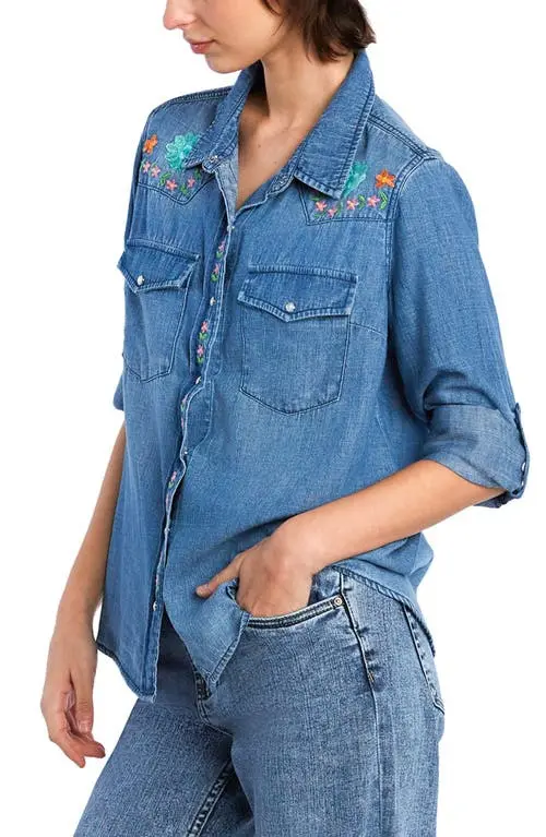 BILLY T Floral Embroidered Snap-up Shirt
