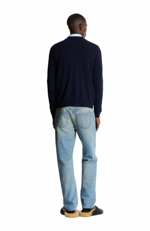 Balmain Eco-cashmere Jumper With Golden Metal Lion Press Studs - Navy