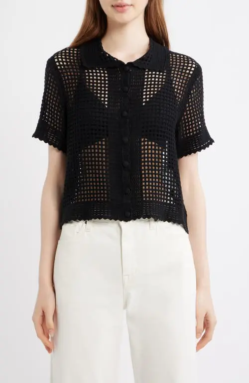 FRAME Crochet Short Sleeve Shirt - Black