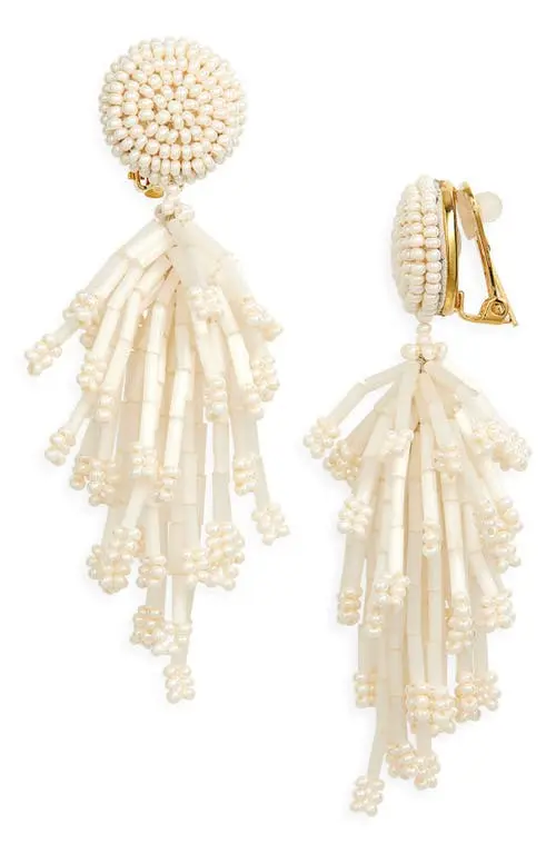 Oscar De La Renta Fringe Tassel Clip-on Drop Earrings - Ivory