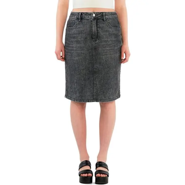 HINT OF BLU Denim Midi Skirt - Washed Grey