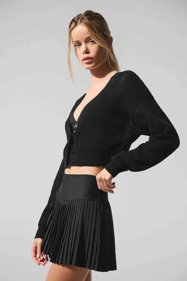 Alo Yoga Sheer Cashmere Cropped Cardigan Sweatshirt - Black