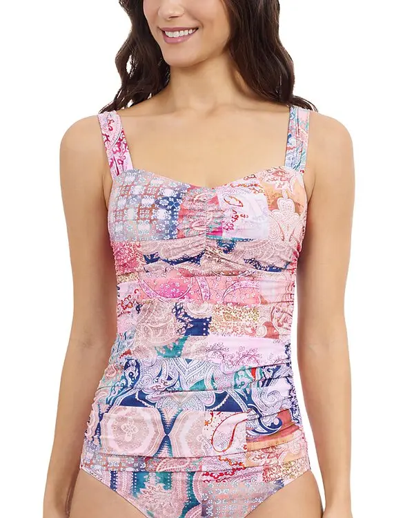 GOTTEX Printed Ruched Front Sweetheart Tankini - Multi
