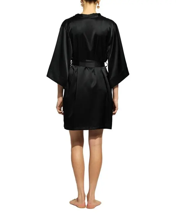 Ginia Silk Wrap Gown Robe - Black