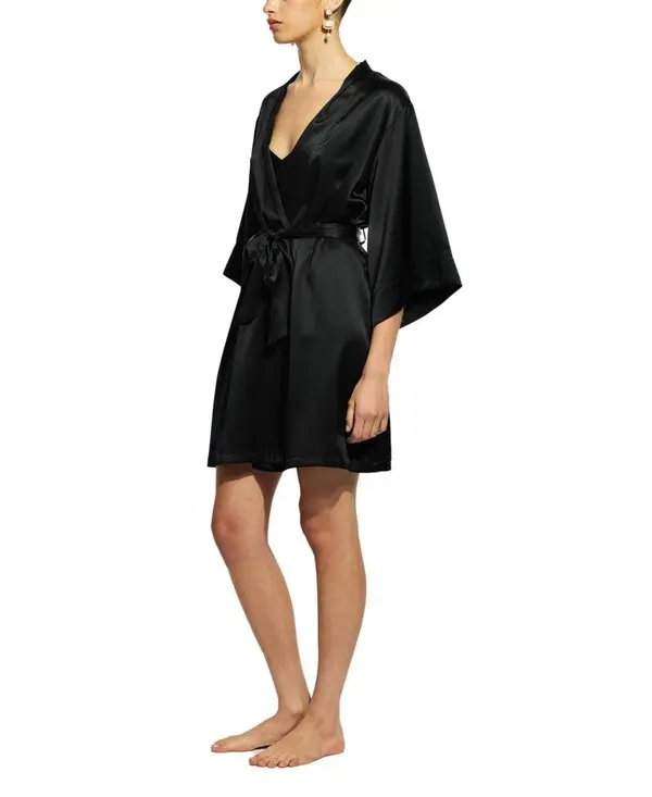 Ginia Silk Wrap Gown Robe - Black
