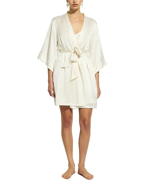 Ginia Silk Wrap Gown Robe - Cream